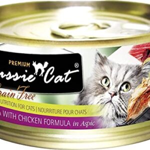 Fussie Cat Premium Canned Grain Free Cat Wet Food - Variety Bundle 4 Flavors Pack with HS Pet Food Bowl (12 Cans) (Tuna & Ocean Fish- Tuna & Salmon - Tuna & Shrimp - Tuna & Chicken) (2.82 Oz)