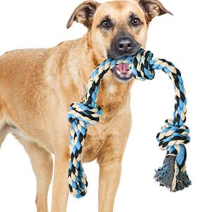 XL Dog Rope Toy For Aggressive Chewers - Benefits Non-Profit Dog Rescue - Extra Large Dog Rope Toy For Large Dogs - Large Dog Tug Of War Toy - Nearly Indestructible Toys (Blue)