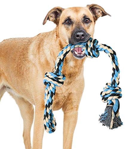 XL Dog Rope Toy For Aggressive Chewers - Benefits Non-Profit Dog Rescue - Extra Large Dog Rope Toy For Large Dogs - Large Dog Tug Of War Toy - Nearly Indestructible Toys (Blue)