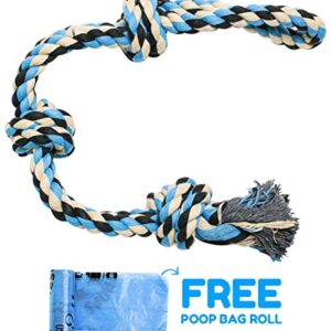 XL Dog Rope Toy For Aggressive Chewers - Benefits Non-Profit Dog Rescue - Extra Large Dog Rope Toy For Large Dogs - Large Dog Tug Of War Toy - Nearly Indestructible Toys (Blue)