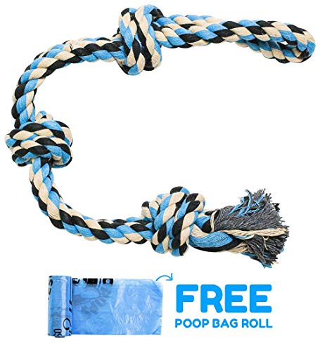 XL Dog Rope Toy For Aggressive Chewers - Benefits Non-Profit Dog Rescue - Extra Large Dog Rope Toy For Large Dogs - Large Dog Tug Of War Toy - Nearly Indestructible Toys (Blue)