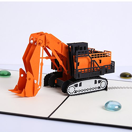 Liif Orange Excavator Pop Up Card, 3D Greeting Pop Up Card For All Occassion, Birthday, Father’s Day, Graduation, Congratulations, Get Well, New Business, Kids, Handmade Gift