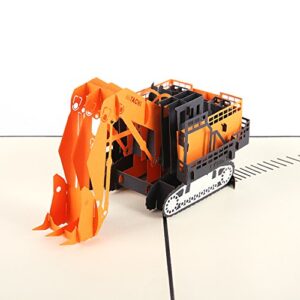 Liif Orange Excavator Pop Up Card, 3D Greeting Pop Up Card For All Occassion, Birthday, Father’s Day, Graduation, Congratulations, Get Well, New Business, Kids, Handmade Gift