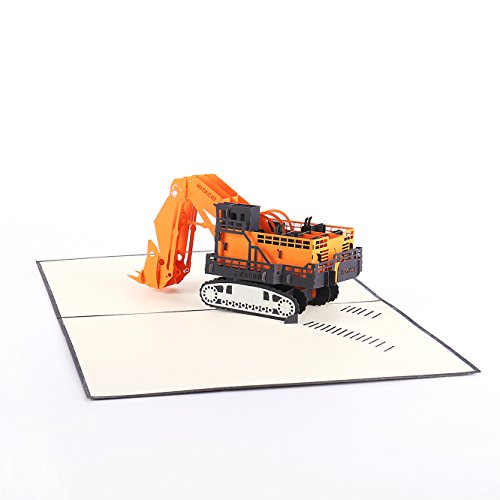 Liif Orange Excavator Pop Up Card, 3D Greeting Pop Up Card For All Occassion, Birthday, Father’s Day, Graduation, Congratulations, Get Well, New Business, Kids, Handmade Gift