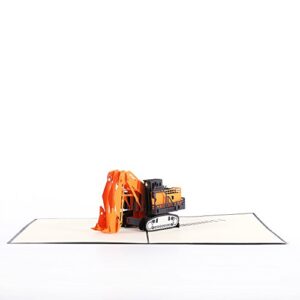 Liif Orange Excavator Pop Up Card, 3D Greeting Pop Up Card For All Occassion, Birthday, Father’s Day, Graduation, Congratulations, Get Well, New Business, Kids, Handmade Gift