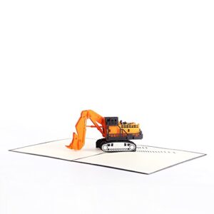 Liif Orange Excavator Pop Up Card, 3D Greeting Pop Up Card For All Occassion, Birthday, Father’s Day, Graduation, Congratulations, Get Well, New Business, Kids, Handmade Gift