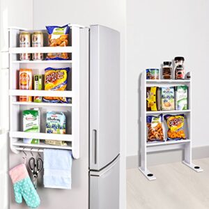 rack fridge wood organizer refrigerator side storage rack paper towel holder, rustproof spice jars rack kitchen storage wrap rack organizer refrigerator shelf storage adjustable cabinet door mount