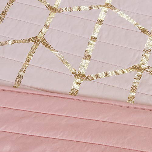 Intelligent Design Raina Cozy Daybed Cover Set - Microfiber Metallic Print Geometric Design, Modern All Season Bedding Set with Bedskirt, Matching Shams, Decorative Pillow, 39"x75", Blush 6 Piece