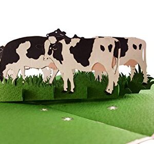 iGifts And Cards Dairy Cows 3D Pop Up Greeting Card - Cattle, Farm, Barn, Grass, Wow, Half-Fold, Happy Birthday, Friendship, Thank You, Father's & Mother's Day, All Occasions, Retirement, Welcome