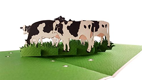 iGifts And Cards Dairy Cows 3D Pop Up Greeting Card - Cattle, Farm, Barn, Grass, Wow, Half-Fold, Happy Birthday, Friendship, Thank You, Father's & Mother's Day, All Occasions, Retirement, Welcome