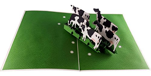 iGifts And Cards Dairy Cows 3D Pop Up Greeting Card - Cattle, Farm, Barn, Grass, Wow, Half-Fold, Happy Birthday, Friendship, Thank You, Father's & Mother's Day, All Occasions, Retirement, Welcome