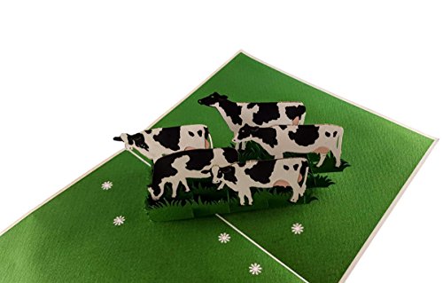 iGifts And Cards Dairy Cows 3D Pop Up Greeting Card - Cattle, Farm, Barn, Grass, Wow, Half-Fold, Happy Birthday, Friendship, Thank You, Father's & Mother's Day, All Occasions, Retirement, Welcome