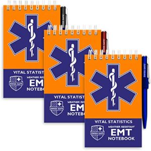 swiss safe emt vital waterproof notebook, 140 pages/notepad and pens, for emergency first responders, 3 pack