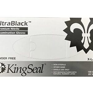 KingSeal LARGE UltraBlack Nitrile Exam Gloves, Medical Grade, Powder Free, 4 MIL, Textured Fingertips - 1 Box of 100 Gloves By Weight