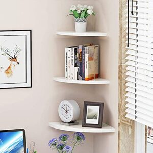 gototop floating corner shelf wall-mounted storage rack,3-tier storage shelf organizer corner for bathroom, bedroom, living room, kitchen, office and more (wood corner brace brackets-white)