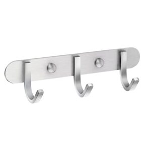 sagmoc coat hook rack brushed nickel 8-inch coat&towel hook rail wall mounted with 3 hooks, durable wall hangers for bedroom, bathroom, foyer, hallway (sus304 stainless steel)