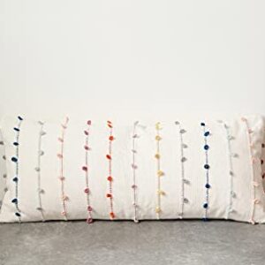 Creative Co-Op DA8145-1 White Cotton Pillow with Multicolor Embroidered Loop Stripes