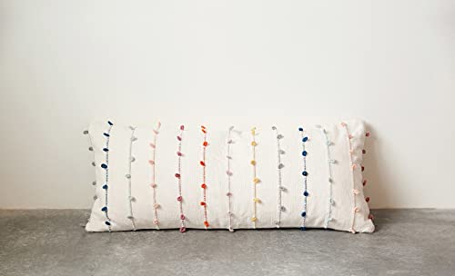 Creative Co-Op DA8145-1 White Cotton Pillow with Multicolor Embroidered Loop Stripes