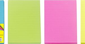 4A 4A 5084-N-L Sticky Notes, 5 x 8 Inches, Large Size, Lined, 4 Neon Colors, Self-Stick Notes, 50 Sheets/Pad, 4 Pads/Pack, 200 Sheets/Pack