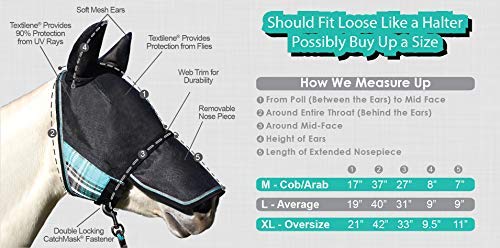 Kensington UViator CatchMask Horse Fly Mask with Web Trim UV Eye Protection Mask for Horse - Large, Deluxe Black