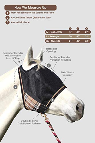 Kensington UViator CatchMask Horse Fly Mask with Web Trim UV Eye Protection Mask for Horse - Large, Deluxe Black