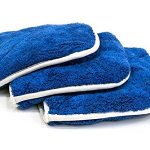 [Double Flip] Microfiber Rinseless Wash Towel 8"x8" Blue - 3 Pack (Blue)