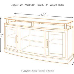 Signature Design by Ashley Chanceen Traditional TV Stand Fits TVs up to 58", Raised Glass Top, Adjustable Shelf and 2 Cabinets For Storage, Dark Brown