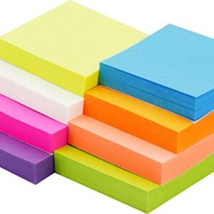 4A 4A 2028-N Sticky Notes, 2 x 2 Inches, Small Size, Self-Stick Notes, 100 Sheets/Pad, 8 Pads/Pack, Neon Color