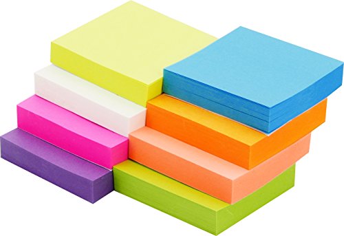 4A 4A 2028-N Sticky Notes, 2 x 2 Inches, Small Size, Self-Stick Notes, 100 Sheets/Pad, 8 Pads/Pack, Neon Color