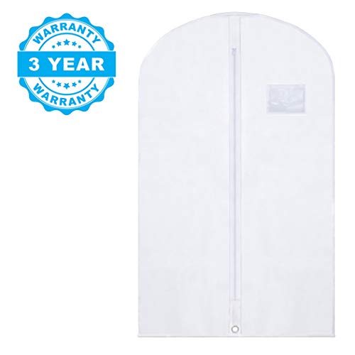 Plixio 40" Clear White Hanging Garment Bags for Closet Storage - Clothing, Coat, Dance Costumes, Suit Bags for Travel and Clothes Storage - Men Suit Cover, Clear Garment Bag, Dress Bag - (10 Pack)