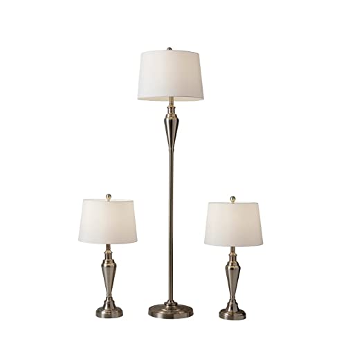 Adesso 1583-22 Glendale 3-Piece Floor Lamp Set, 59.5 in./25.5 in., 150W, Brushed Steel/White, 3 Antique Lamps