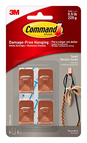 Command 17032C-4ES Metallic Small 5 Strips, Copper Color, Decorate Damage-Free, 4 Hooks, 4 Count