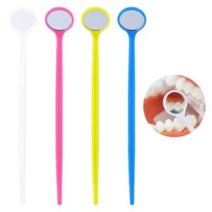 40pcs disposable dental inspection mirror with 6.3" handle, anti-fog mouth mirror teeth oral care tools checkers for dentist, household and home use - 4 colors