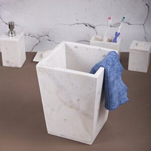 Creative Home Natural Marble Square Wastebasket Trash Can Recycle Bin Bathroom Storage Container Organizer, 7.5" x 7.5" x 10" H