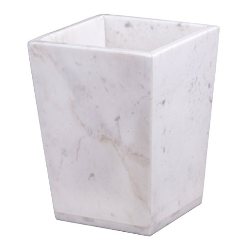 Creative Home Natural Marble Square Wastebasket Trash Can Recycle Bin Bathroom Storage Container Organizer, 7.5" x 7.5" x 10" H