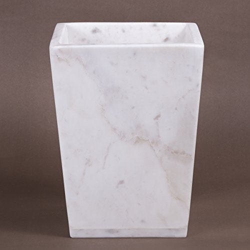 Creative Home Natural Marble Square Wastebasket Trash Can Recycle Bin Bathroom Storage Container Organizer, 7.5" x 7.5" x 10" H