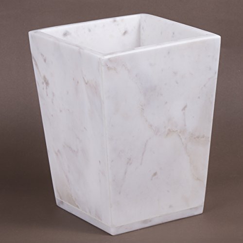 Creative Home Natural Marble Square Wastebasket Trash Can Recycle Bin Bathroom Storage Container Organizer, 7.5" x 7.5" x 10" H