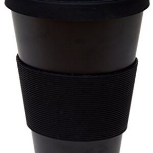 Reusable Coffee Cup Travel Mug Eco-Friendly Bamboo Fibre Silicon Natural 15oz (Black)