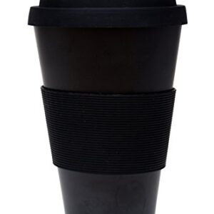 Reusable Coffee Cup Travel Mug Eco-Friendly Bamboo Fibre Silicon Natural 15oz (Black)