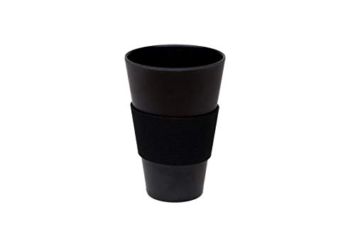 Reusable Coffee Cup Travel Mug Eco-Friendly Bamboo Fibre Silicon Natural 15oz (Black)