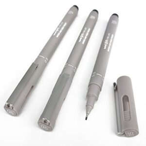 uni pin fineliner drawing pen - light grey tone - 0.5mm - pack of 3