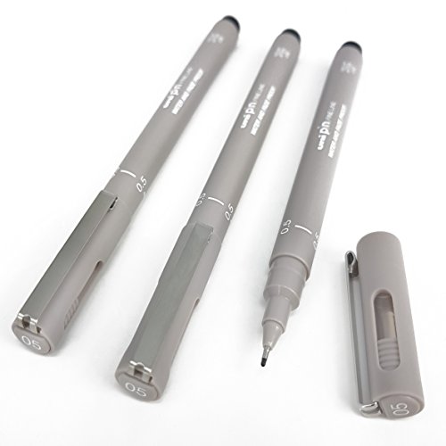 Uni Pin Fineliner Drawing Pen - Light Grey Tone - 0.5mm - Pack of 3