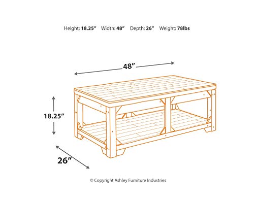 Signature Design by Ashley Fregine Farmhouse Rectangular Lift Top Coffee Table with Floor Shelf, Whitewash with Weathered Finish