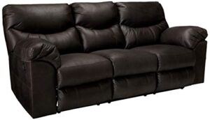 signature design by ashley boxberg oversized faux leather manual pull tab reclining sofa, dark brown