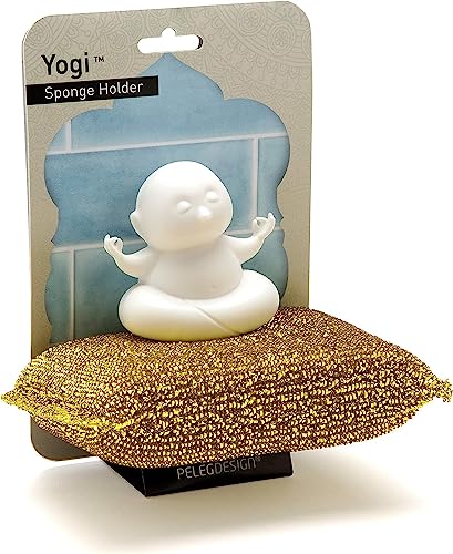 PELEG DESIGN Yogi Sponge Holder, Cute Plastic Sponge Holder for Kitchen Sink with Suction Cup,Dish Sponge Caddy Holder,Dries All Types of Sponges - Sponge Included