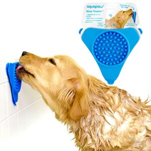 aquapaw premium licking mat for dogs & cats | non-slip slow feeding mat for food, treats & peanut butter | dog anxiety relief & boredom reducer with suction cups | perfect for bathing, grooming - blue