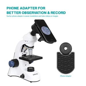 ESSLNB 1000X Microscope for Kids Students 40X-1000X Biological Compound Microscopes with Cell Phone Adapter Double Layer Stage Abbe Condenser and Slides