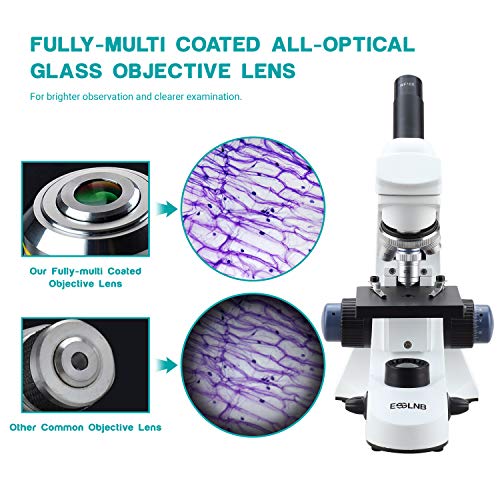 ESSLNB 1000X Microscope for Kids Students 40X-1000X Biological Compound Microscopes with Cell Phone Adapter Double Layer Stage Abbe Condenser and Slides