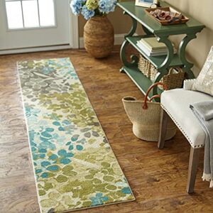 mohawk home aurora radiance aqua abstract floral runner area rug, 2'x8', blue/green