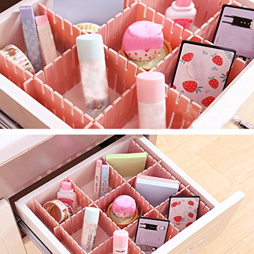 NewFerU Drawer Organizer Grid Dividers X 40, Adjustable Plastic Diy Partition Separators, Storage Box Tidy Inserts for Underwear Sock Bra Tie Scarf Tshirt Ornament Makeup Kitchen Cutlery (Pink)